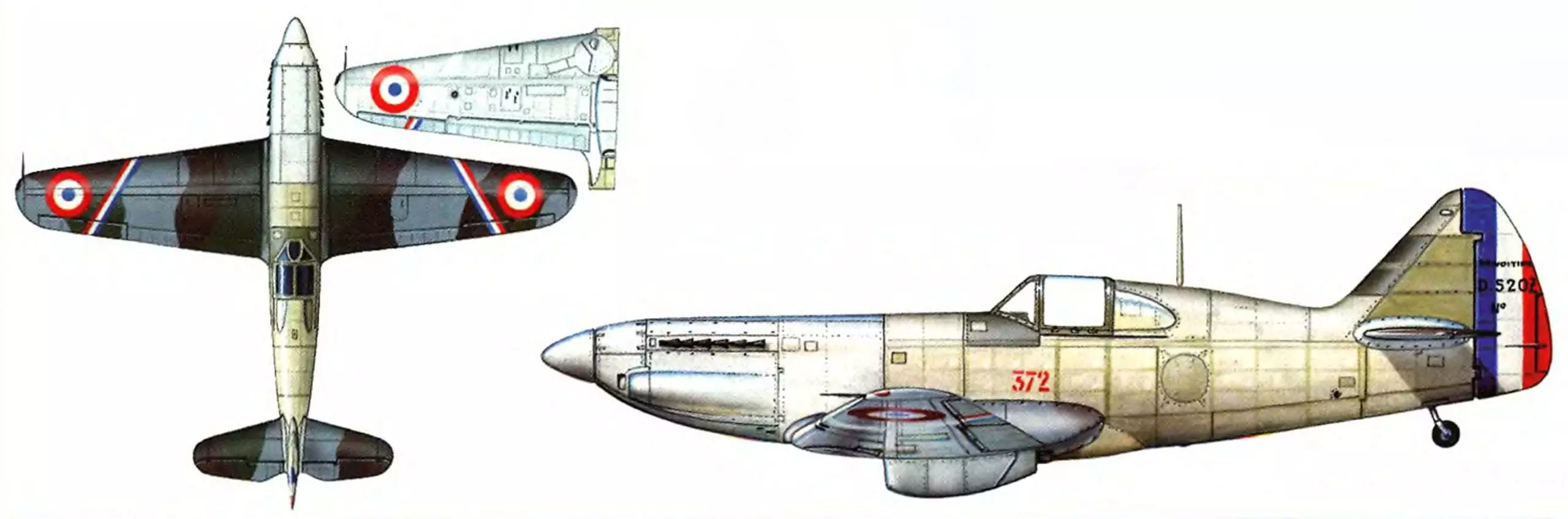 Bikozwe mu 1943 prototype D.520z ntabwo yatwaye camouflage. Izuru rishya rya fuselage, radiator hamwe ningofero yimiterere niche ya chassis nkuru ya chassis yagumye idafunguye. Kuri fuselage hamwe na Serial nimero 372, Prisrar na kashe bakoreshwaga ku mubare mukuru, ku ruziga rw'ibitabo, bashushanyijeho amabara y'ibendera ry'igihugu, hakoreshejwe izina risanzwe. Ibara risanzwe rya kanouflage (icyatsi kibisi, umukara-gray-gray-gray-gray-gray-gray-gray. Icyerekezo cyo hejuru cyibaba na horizontal Ibaba tricolor cocardia (diameter mm 800) yari isanzwe, mugihe cyagenwe cyari umurongo wa Tricolor.