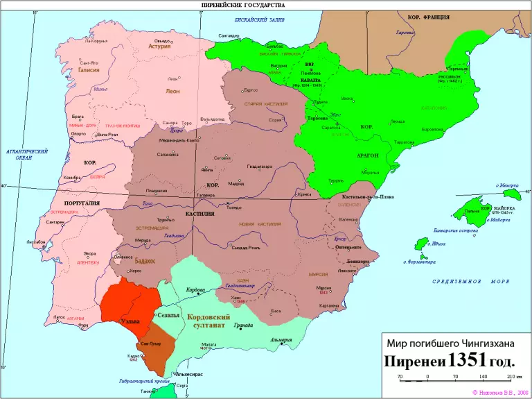 Mapa de Espanha para 1351