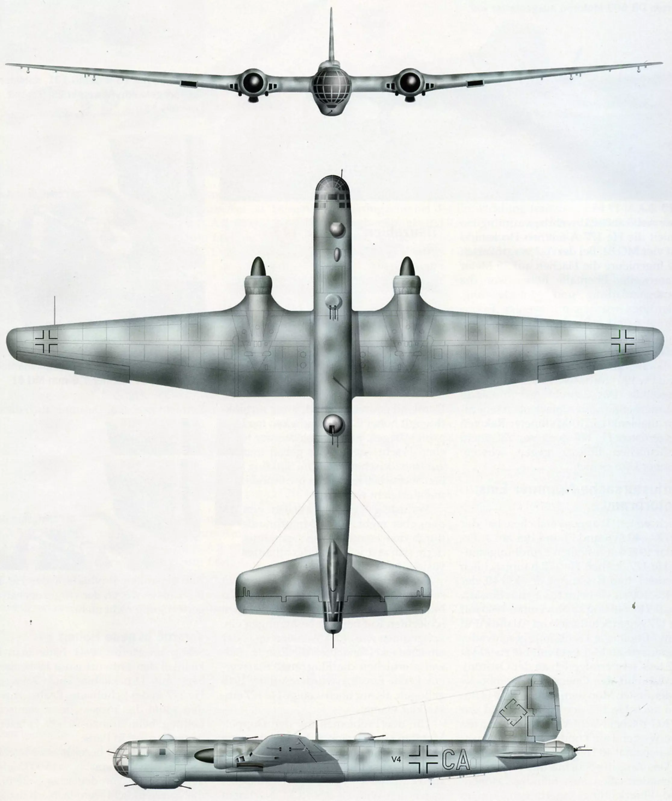 Heinkel He 177 A-5 / R2 Far Bomber (V4 + CA) Squaders Kg 1 Hindenburg. Pada pesawat ini terbang kapten Otto von Ballasko (Otto Von Ballasko); Timur Prussia, Spring tahun 1944. Warna Perlindungan: Latar Belakang Utama - RLM 65, Tempat Mungkin RLM 70 atau RLM 71. Herbert Ringletter - www.aviaticus.com