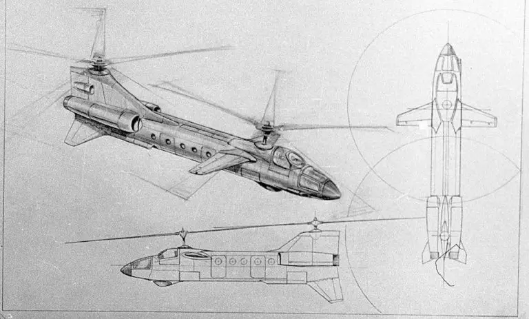 Gambar sketsa ing 50 50 helikopter, foto: majalah cosmonautics, №11 kanggo 2017