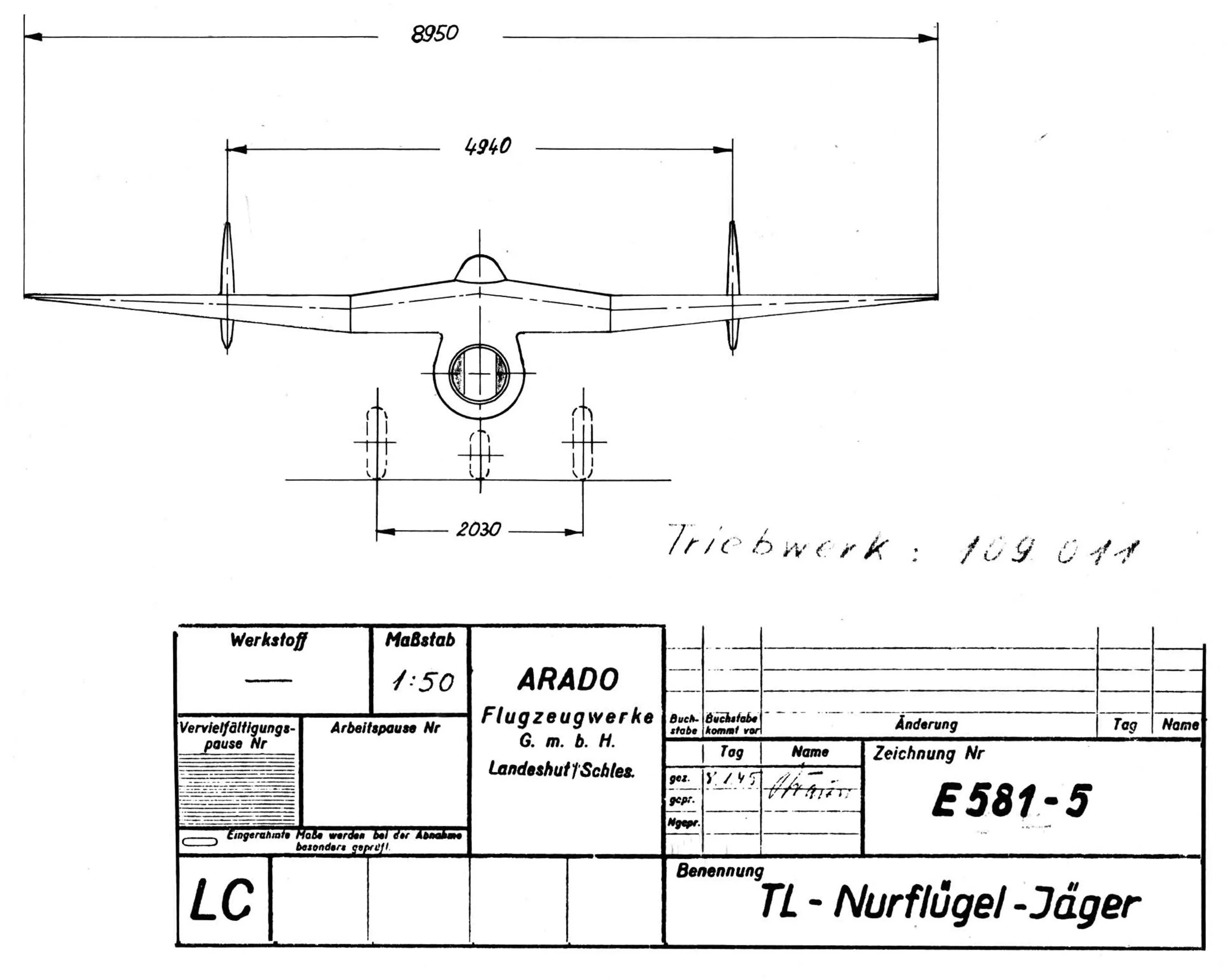 Draft reyaktif avyon de gè-vole zèl Arado E 581. Almay