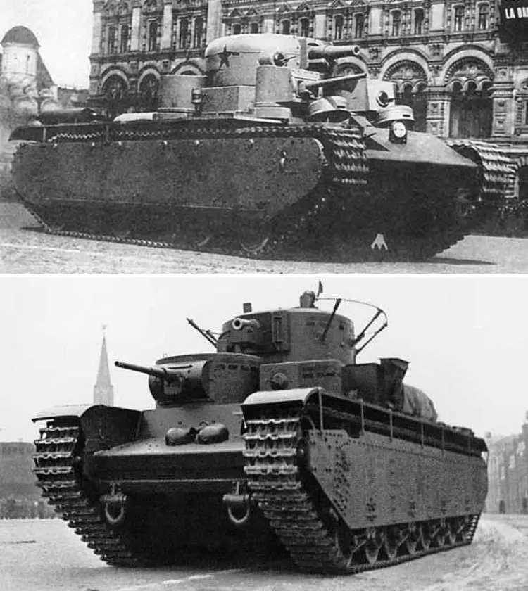 (Prototip de 37 tones T-35-1 a la part superior i en sèrie de 50 tones T-35A a la part inferior)