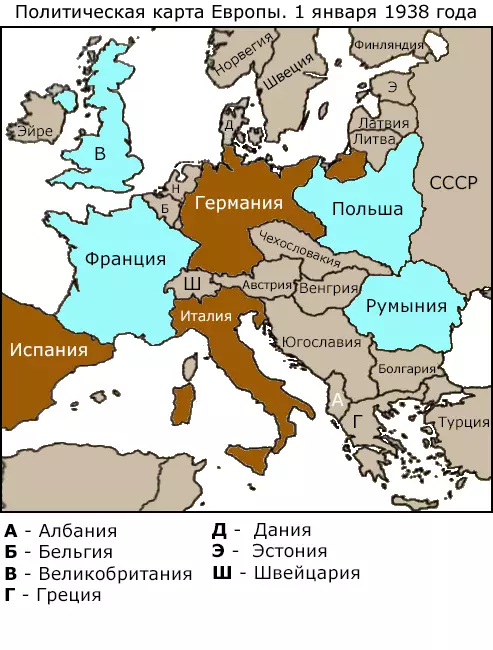 Mapa político de Europa en 1938 y 1939.