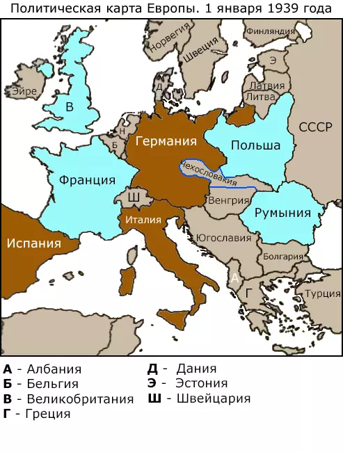 Եվրոպայի քաղաքական քարտեզը 1938 եւ 1939 թվականներին