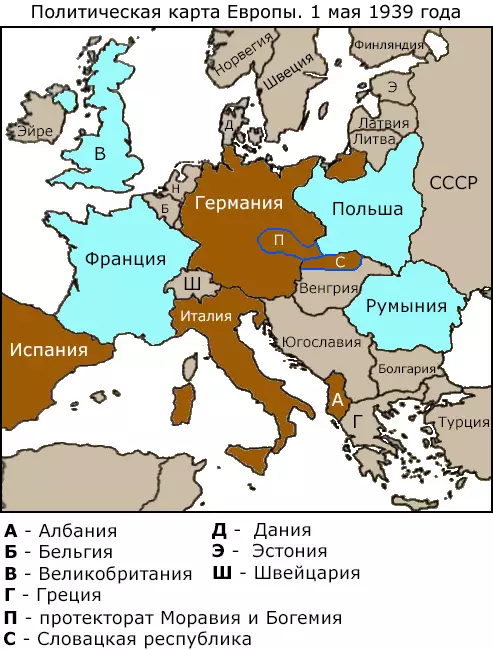 1938 жана 1939-жылдардагы Европанын Саясий картасы