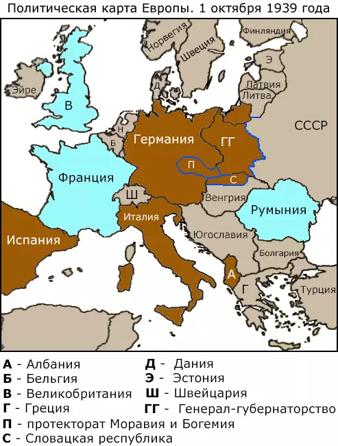 Mapa político de Europa en 1938 y 1939.