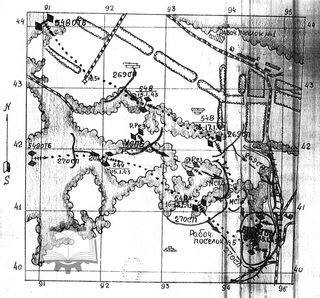 Scheme of hostilities of the 61st TBR 15-18, 1943