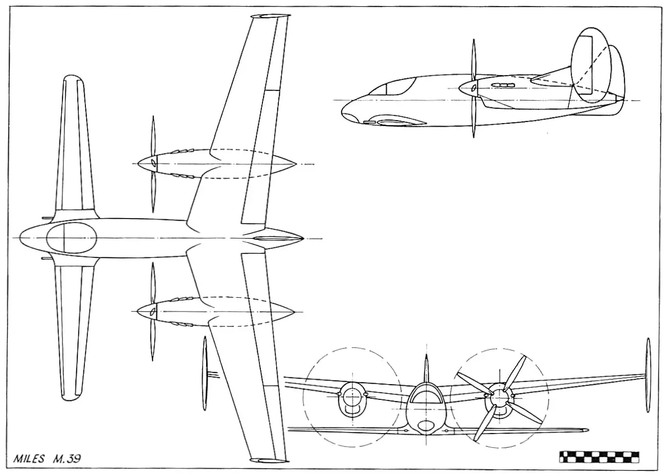 Ang draft high-speed velocity bomber miles m.39 Libellula. United Kingdom.