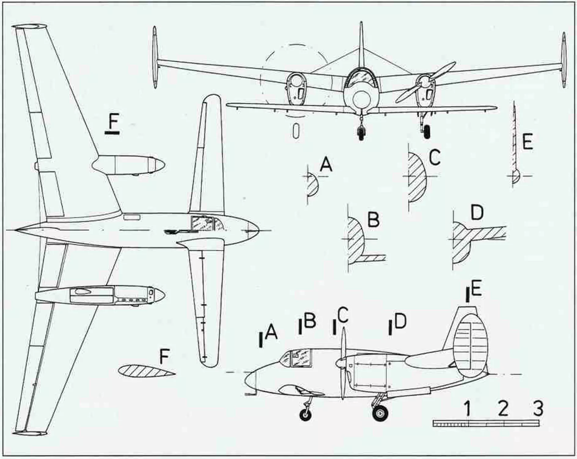 Scheme ng Eksperimental Aircraft Miles M 39B Libellula.