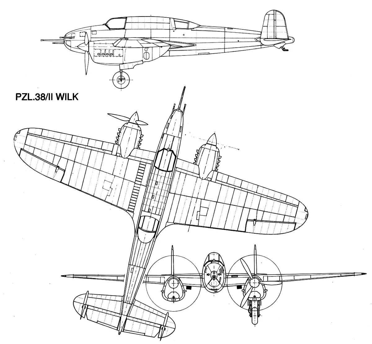 Schema för den andra prototypen av ett erfet multifesterande kampflygplan PZL P-38 / II