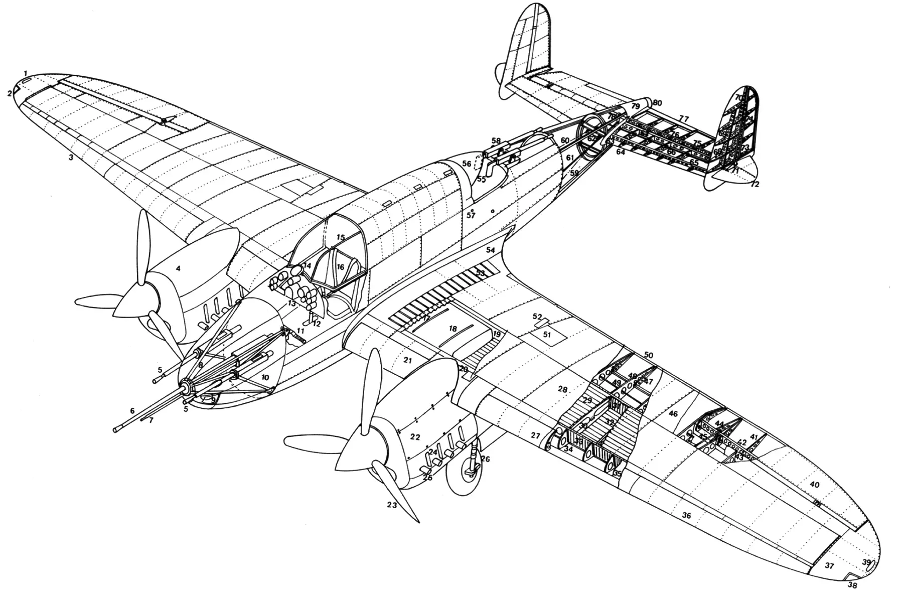 Layout scheme sa ikaduhang prototype sa usa ka batid nga multi-purpose combat aircraft PZL P-38 / II