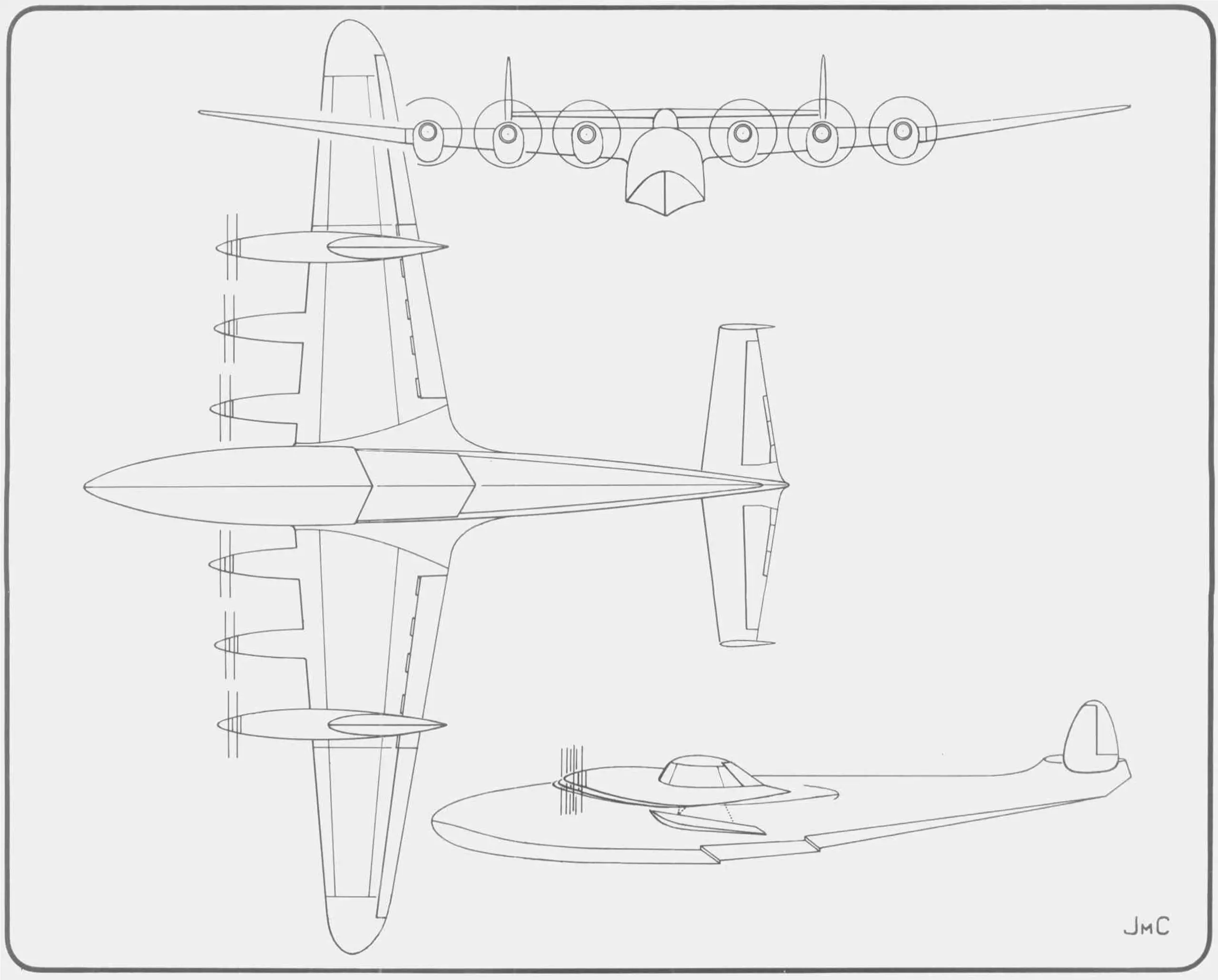 Esquema del proyecto del pasajero Stratosespérico Flying Boat Breguet br 1000