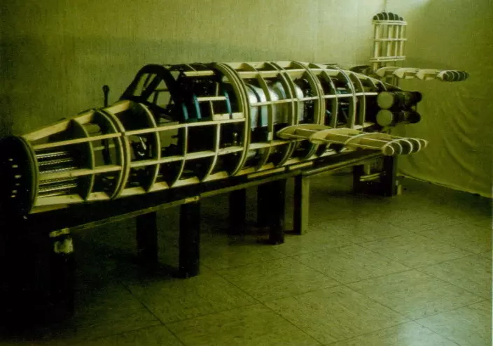 Replica of the wooden technological layout BACHEM BP 20 (NATTER), which served as a model for controlling production. Illustration from Joachima's book "NATTER BACHEM BA 349 UND ANDERE DEUTSCHE KLEINSTRAKETENJAEGER" (1989)