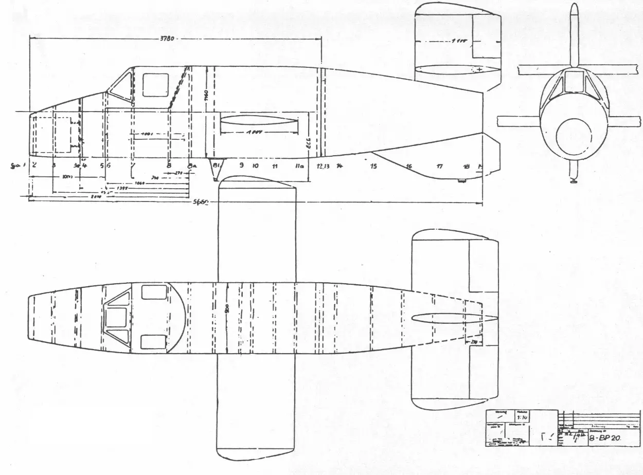 Celkový kresba Bachem BP 20 Interceptor Interceptor (NATT). Ilustrácia od Joachima's Book "Notter Bachem BA 349 und Andere Deutsche Kleinstraketenjaeger" (1989)