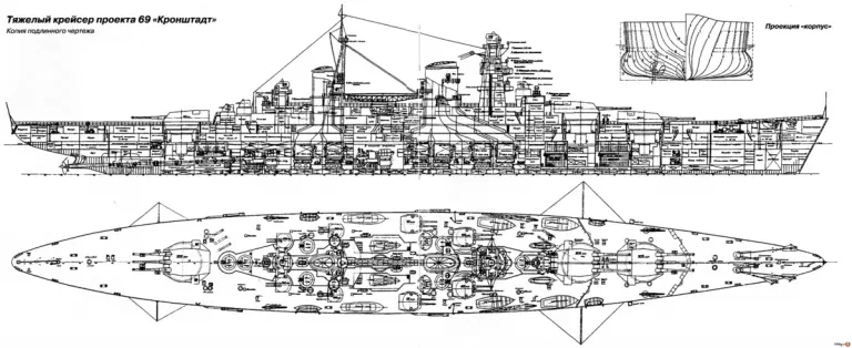 Dessin du croisière lourd "KRONSTADT" (copie du dessin d'archives)