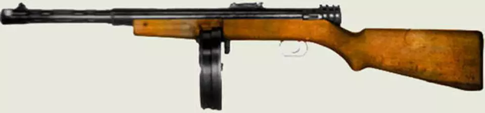 Pistol-Machine OKB-15. Προβολή στα αριστερά.