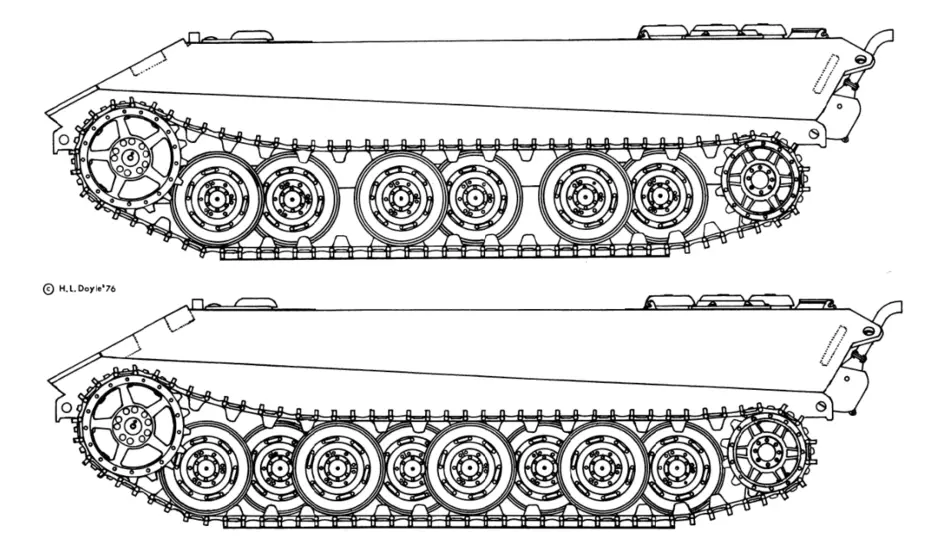 Ricostruzione dell'aspetto di E 50 ed E 75 per la paternità di Hilary Doyle. Doyle ha preso lo spessore della parte frontale superiore E 50 per 100 mm, ed E 75 in 150 mm, ripetendo lo schizzo tedesco