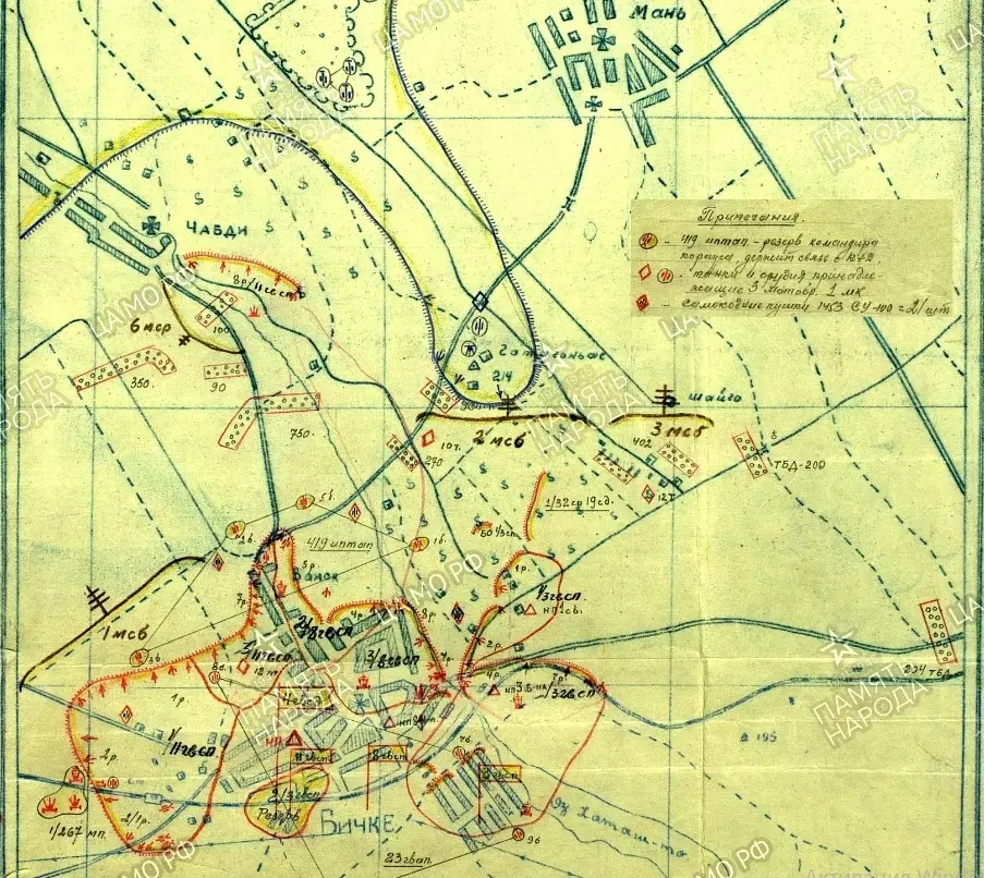 Position des parties de la division de fusil de 4ème gardes à Bichke le 13 janvier 1945