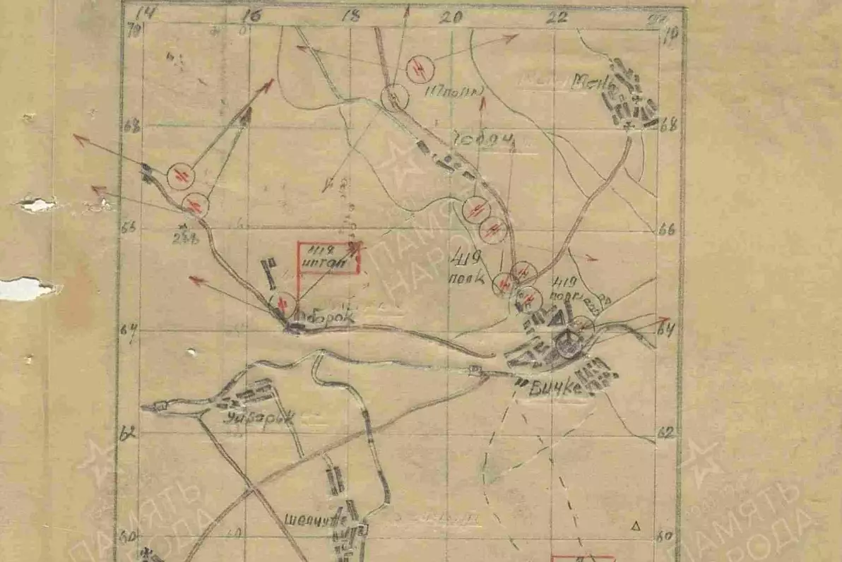 La position des batteries du 419ème régiment d'artillerie anti-chasseurs dans la région de Bichke le 6 janvier 1945