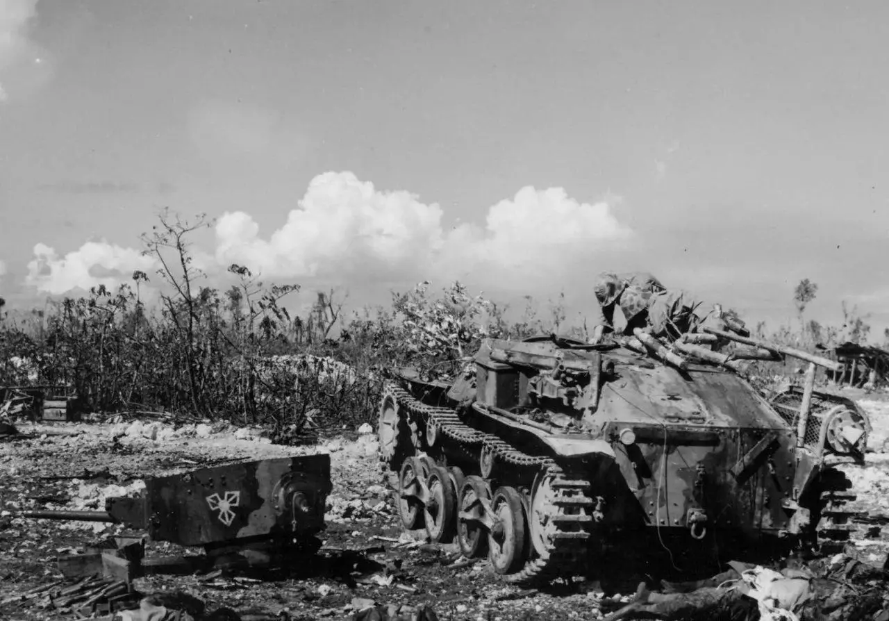 Tank rusak tina pembagian kaptén Acane, peralana, Séptémber 15-16, 1944