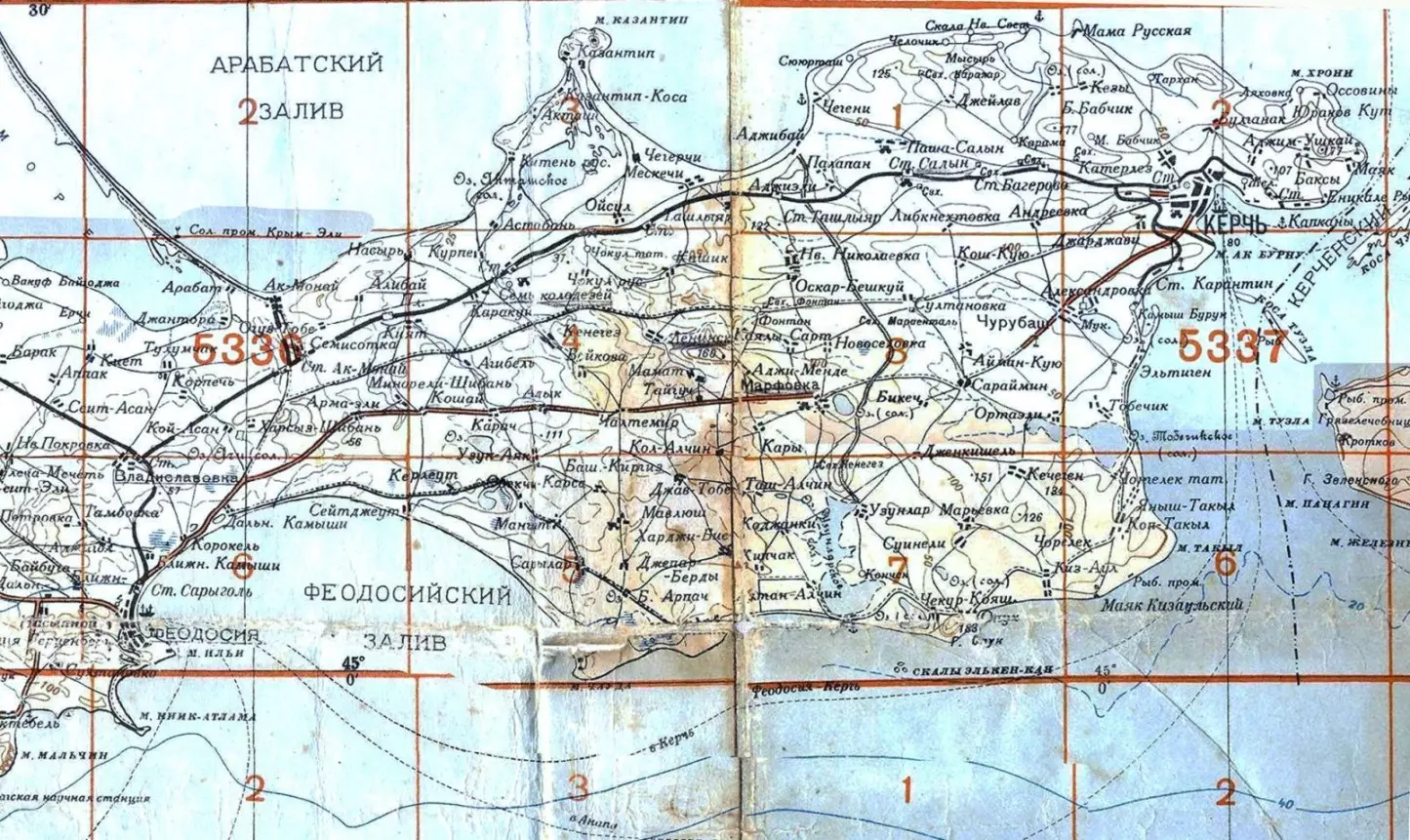 Kerch poluotok, topografska karta 1938