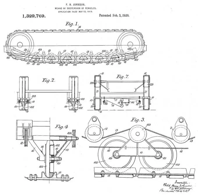 Patent för den löpande delen av designen av Philip Johnson. Några av hennes element ser, för att uttrycka det mildt, icke-standard