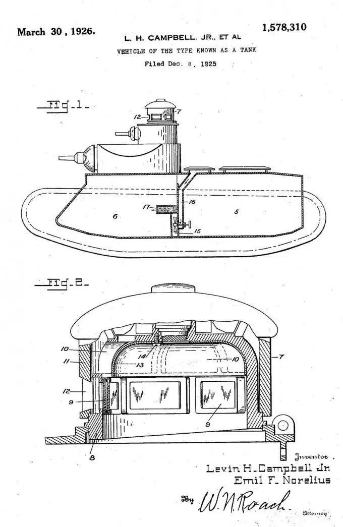 Ihuriro rya patent kubishushanyo mbonera bya tank m1921. Lewin Campbell Levin H. Campbell, Jr., umwe mubantu bakomeye b'ingabo z'Abanyamerika ari mu ntambara ya mbere y'isi yose.