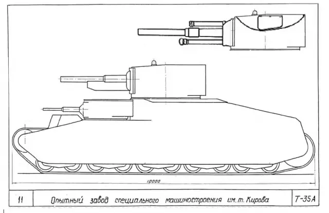 Ensimmäinen projekti T-35A-säiliö 107mm tykki tornissa