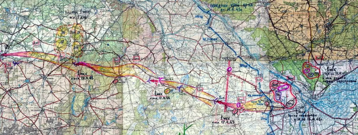 Maapu ti igbega 1st mk iwọ-oorun. Tẹlẹ ni Oṣu Kẹrin Ọjọ 20, awọn Kords ti awọn ogun fun agbegbe Berlin Bernau