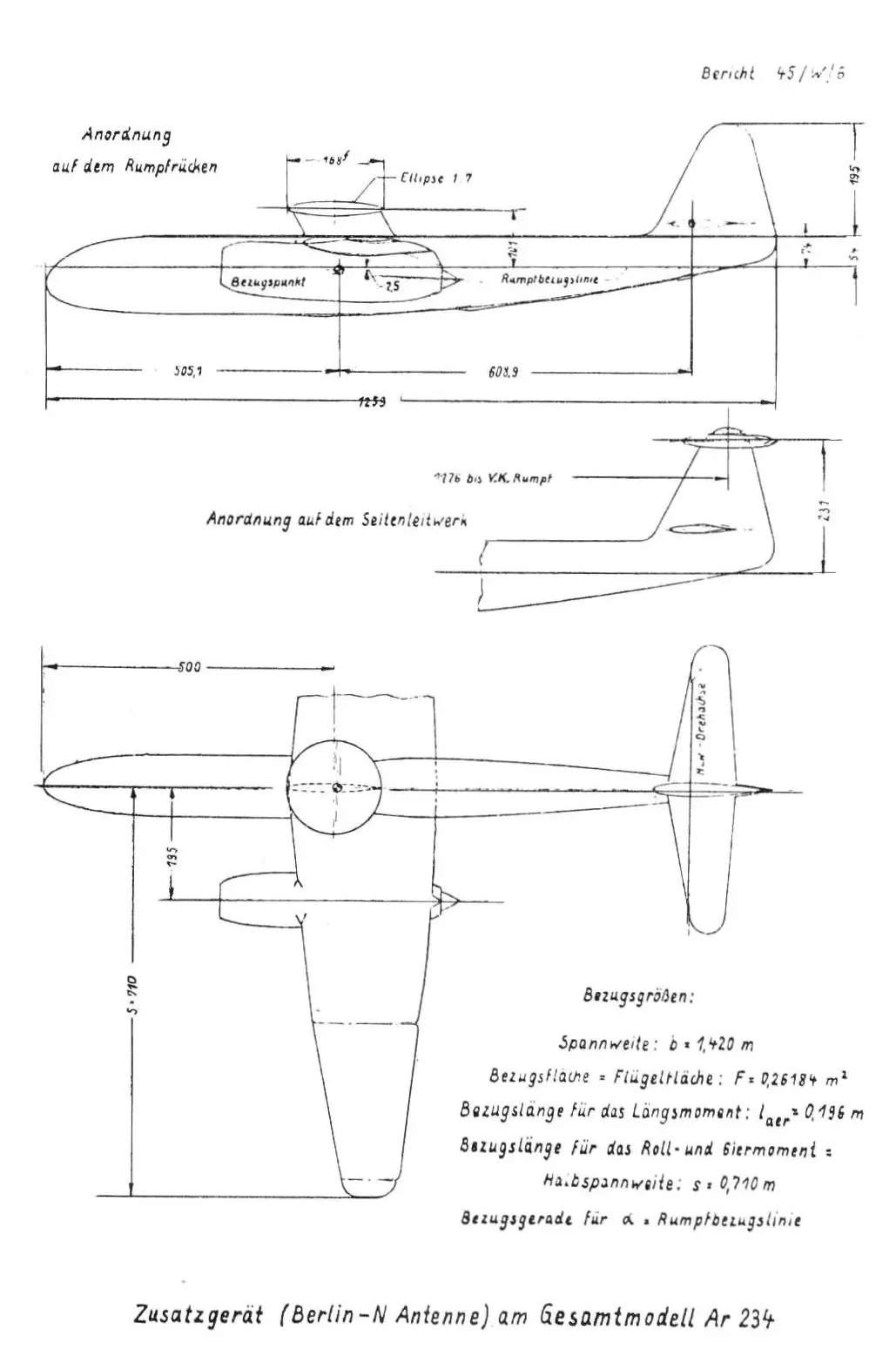 AR 234 uçağının karmaşık modeli üzerinde ekstra ekipman (Berlin-N radar anteni)