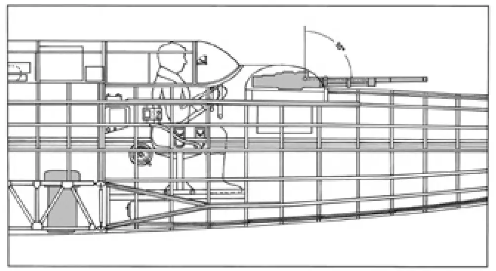 Overnatting av kameraet AFA-1 og fjernstyrt tårn med en pistol med en pistol på flyet DR (bearbeidet fragment av layout tegning fra skisseprosjektet, i originalen - blå). Rgae.