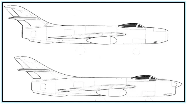 គម្រោង Yak-60 (អ្នកប្រកួតប្រជែង MIG-17 ។ មុំនៃស្លាបគឺ 45 អង្សារធម្មតាឬជិះកង់ធម្មតាគឺម៉ាស៊ីន VK-1, 1948 - 1949)