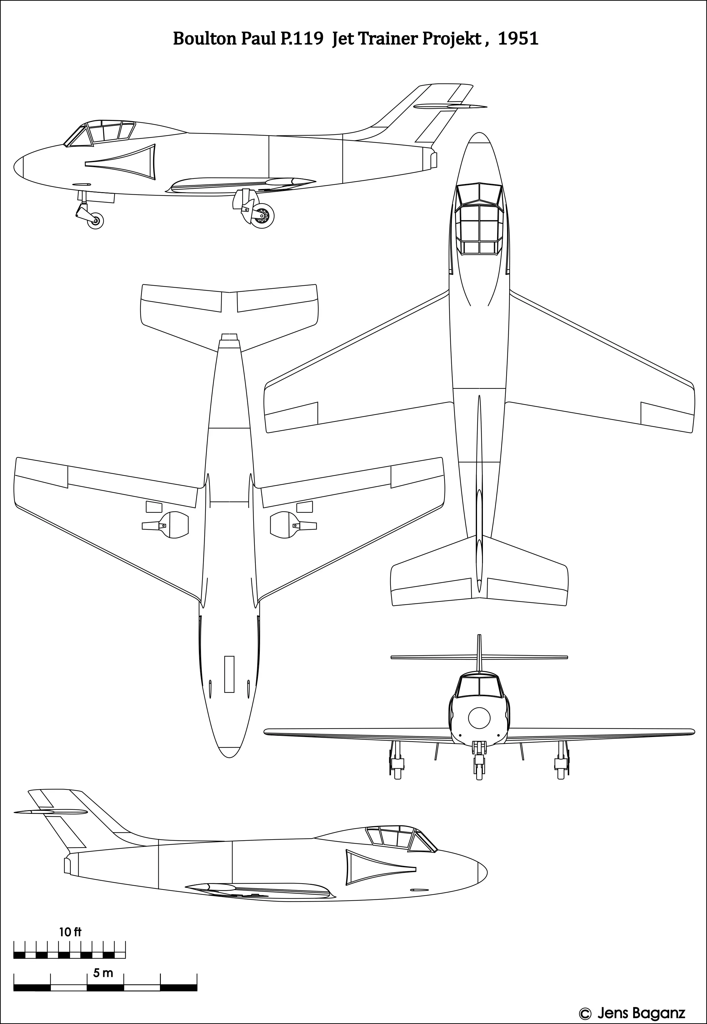 Шема дизајнираних образовних ваздухоплова Боултон Паул П.119