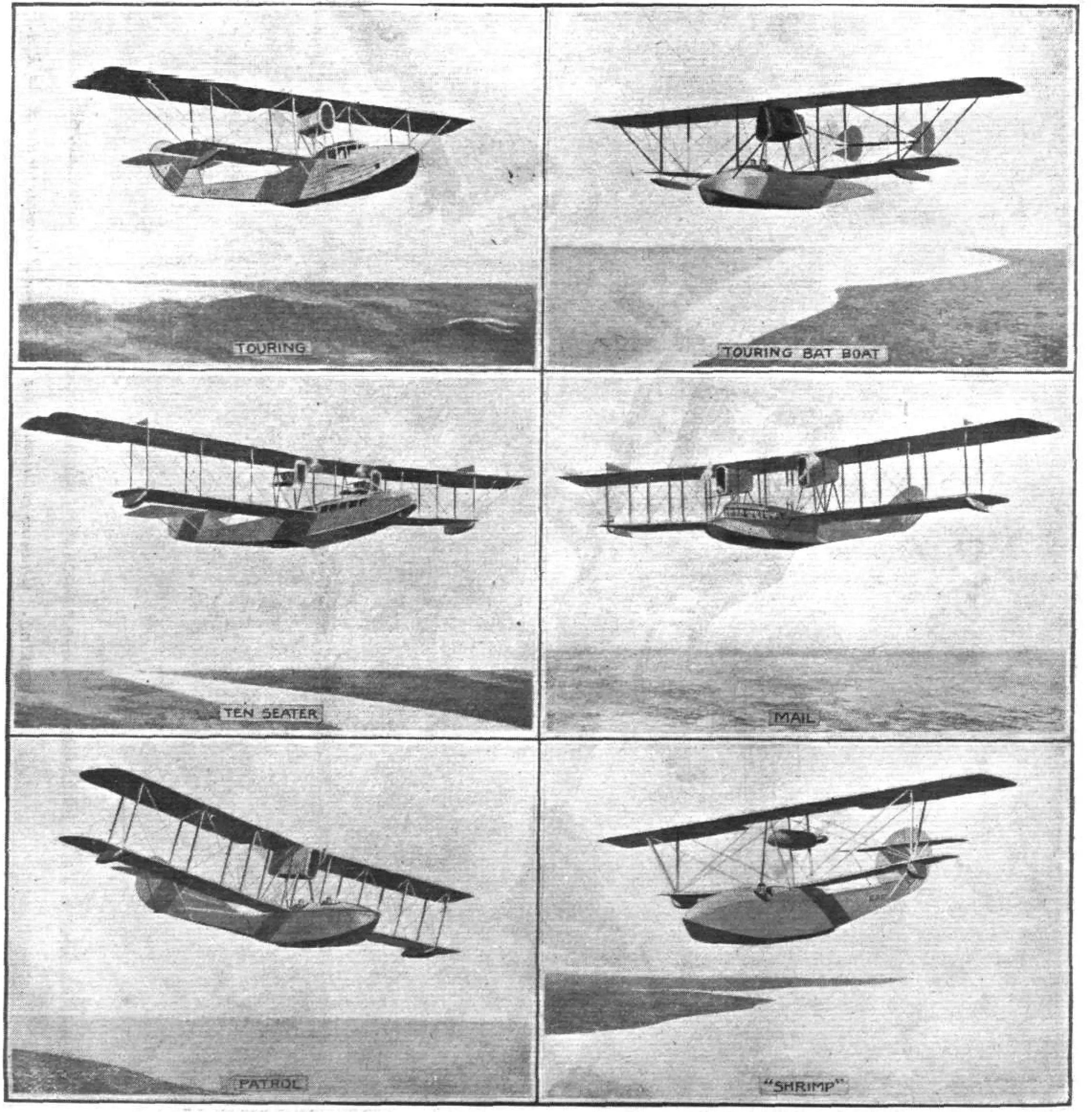 Gosport Flying Boats: disegni di volanti sei diversi tipi di barche volanti