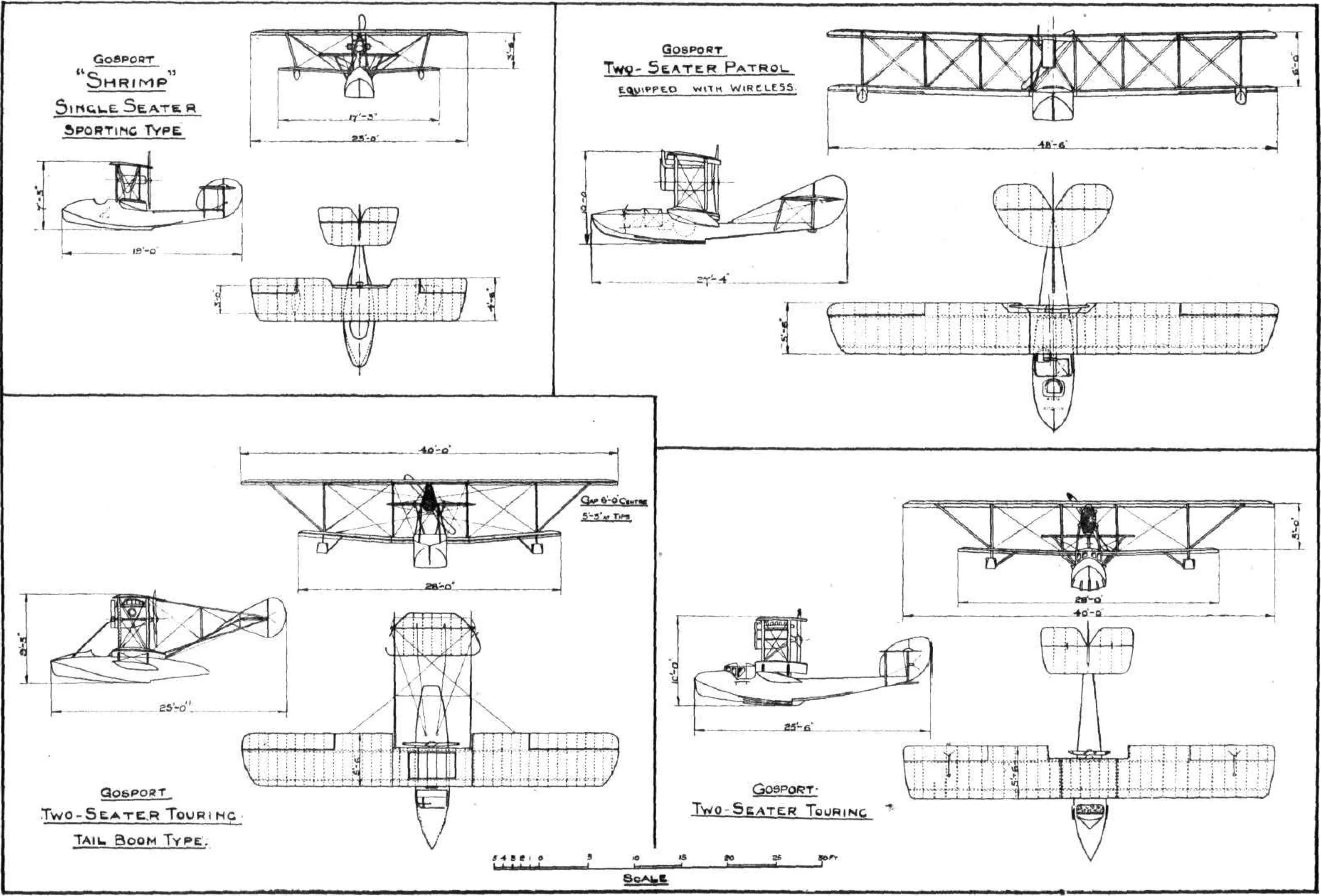 Gosport Flying Boats: Skemoj en tri projekcioj