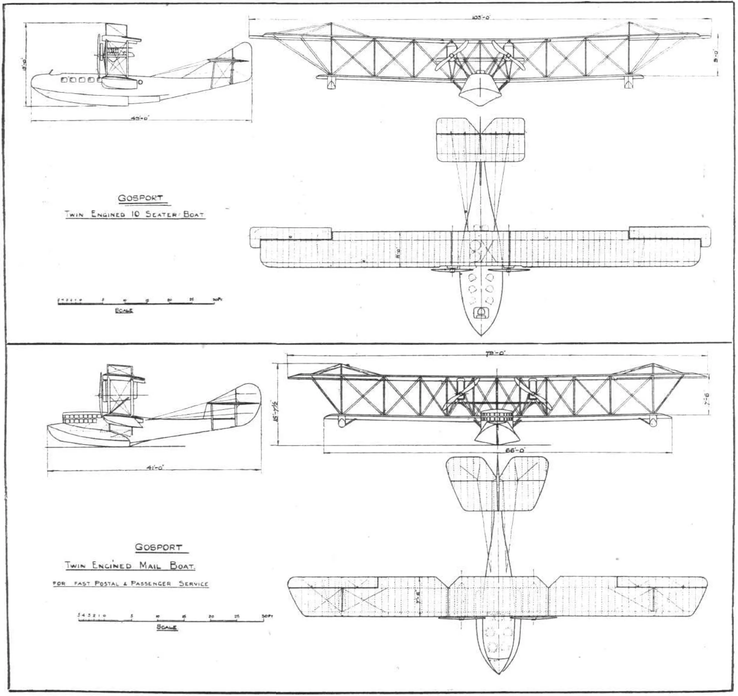 Gosport Flying Boats: esquemes de tres projeccions