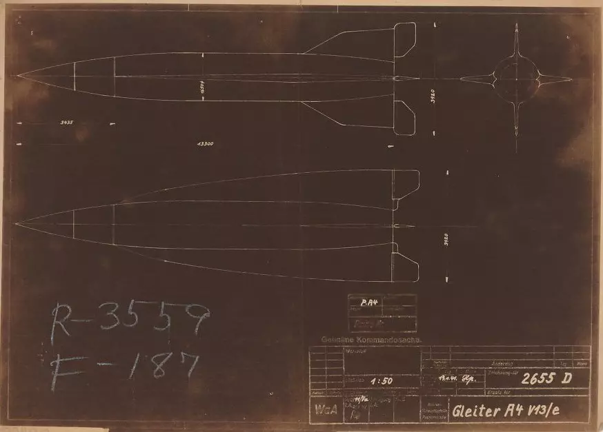 Gleiter A-4V13E-raketin yleinen piirustus vuoden 1941 versiossa. Digiper.de.