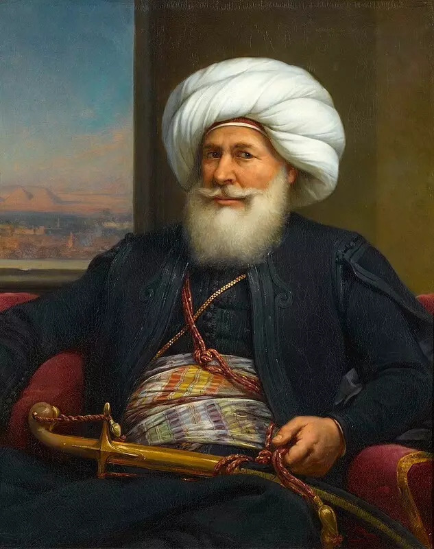 Mehmet Ali nó Mukhamed Ali Pasha, mar a ghlaoitear air uaireanta i litríocht labhartha na Rúise. wikimedia.org.