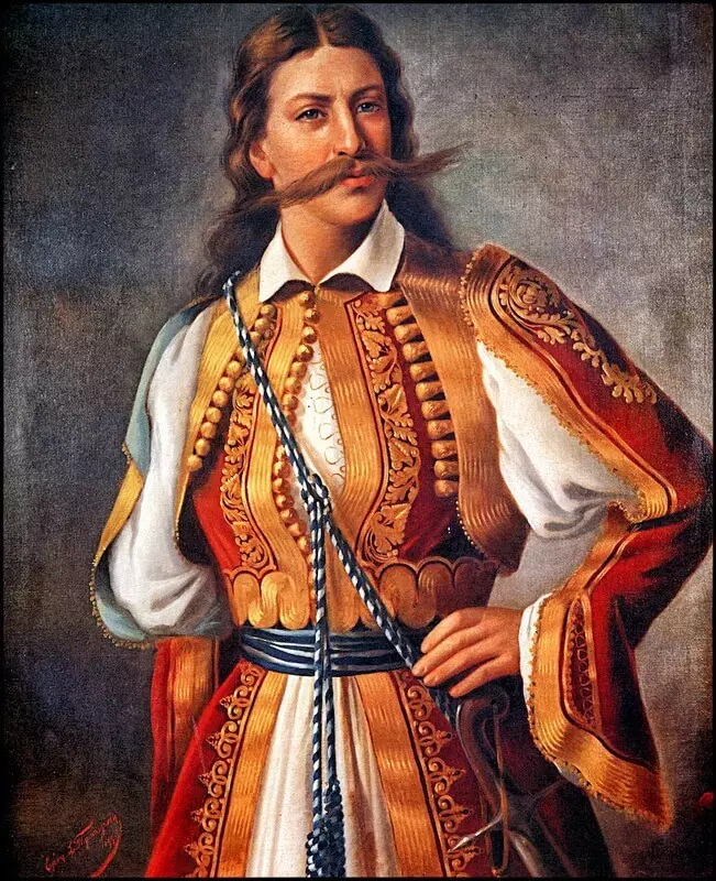 Typická portrét velitele řecké polní. Konstantinos Mavromyhalis, vedoucí klan Maniats, člen „Filkboard z Eteriya“ od roku 1818. Commons.wikimedia.org.