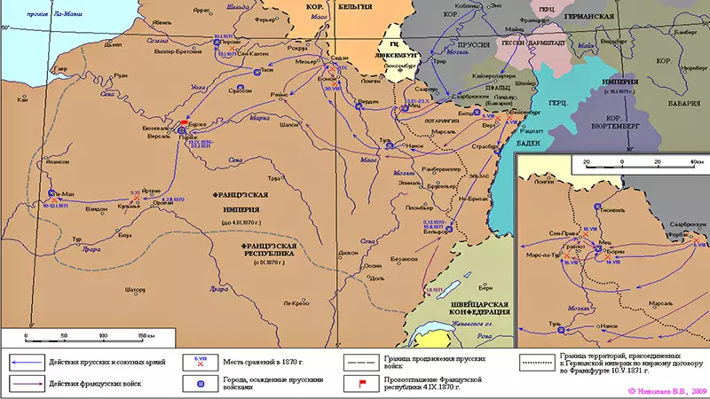 Franco-Prussian 1870-1871 کی جنگ. نقطہ لائن خطوں کے خطوں کی حدود کی نشاندہی کرتا ہے