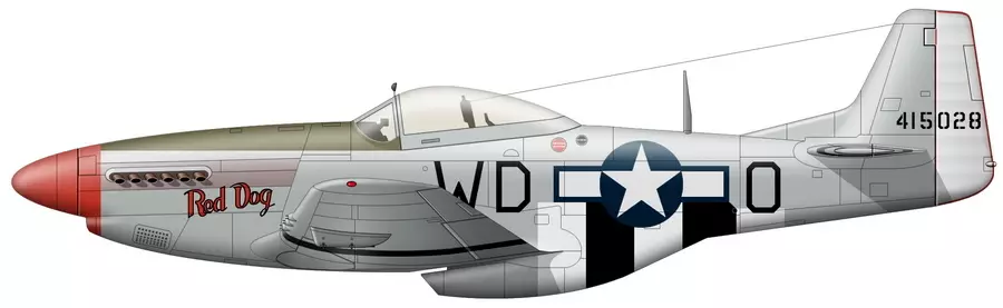"Mustang" P-51d-15 (numru tas-serje 44-15028, il-kodiċi abbord "WD-O") mill-335 Squadron ta 'l-ajruplani tal-4 ġlied tal-Forza tal-Ajru tal-Istati Uniti - inġenji tal-ajru personali tal-Kaptan Louis Norlie, li fuqu ħa sehem Fil-battalja 2 ta 'Novembru 1944. Bħall-biċċa l-kbira ta 'l-aħħar "Mustangs", dan il-ġlied baqa' fil-kuluri ta 'metall mhux miżbugħ u l-ispeċi biss strixxa anti-riflettiva u sett standard ta' denominazzjonijiet nazzjonali, tattiċi u individwali u elementi ta 'identifikazzjoni rapida