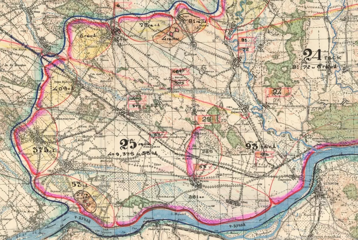 Положення частин 7-ї гв. Армії на плацдармі біля річки Грон на ранок 17 лютого 1945 року