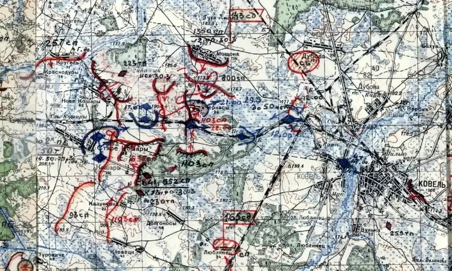 Фрагмент карты з дзеяннямі частак 47-й арміі з 26 па 31 сакавіка 1944 года