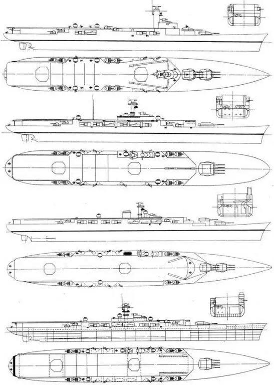 Aviation at artillery ship. Pares ng mga pagpipilian.