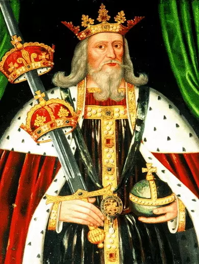 Bu portretdäki patyşa Edward III Fransiýanyň täji bilen şekillendirilýär