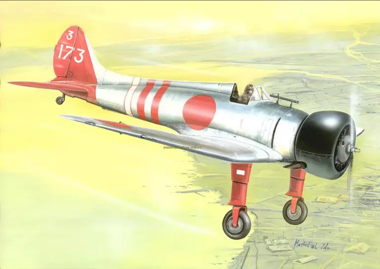 Japonský Mitsubishi A5M, hlavný bojovník japonského letectva v počiatočnom období vojny s Čínou 1937-45. Obrázok z Collection Yandex.