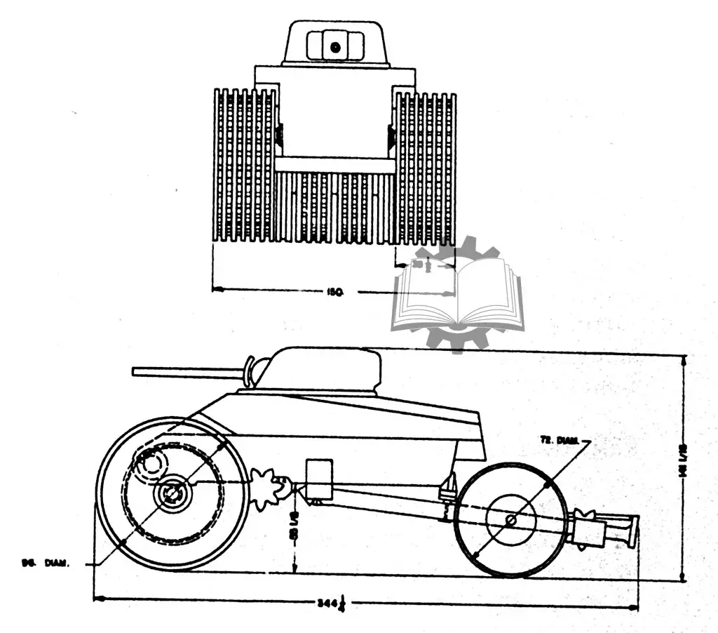 Soos u kan sien, het die motor baie redelik groot geword. Die totale hoogte was 3585 mm, en die volle lengte is 8744 mm. Trawl Alkett het in alle opsigte meer beskeie uitgedraai