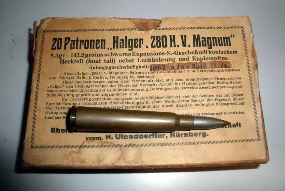 Patronen .280 halger, används av Herman Gerlich i hans gevär