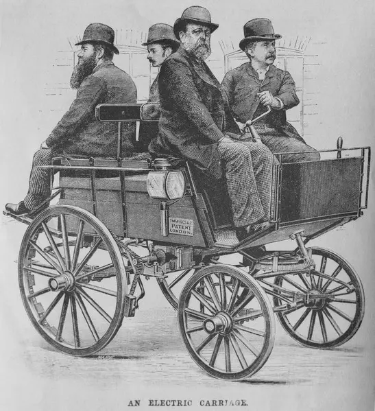 Carro com motor elétrico 100 anos atrás. Zoom-zumm em vez de broum broum