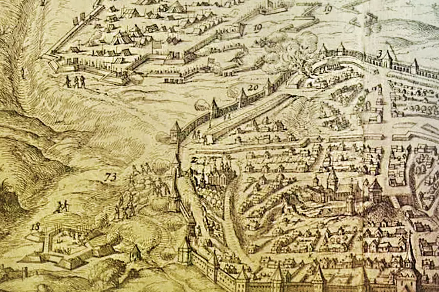 Sturm Smolensk Venäjän joukot vuonna 1633. Kaiverrus XVII luvulla. (Lähde - www.ru.wikipedia.org)